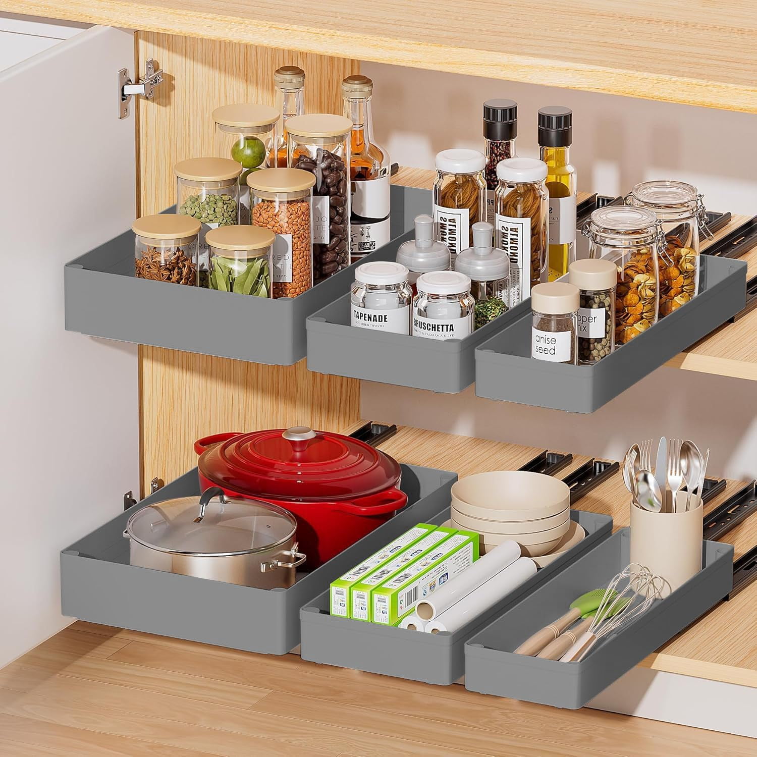 HOBLOC Pull Out Cabinet Organizer,Expandable Deep Roll Out Drawer for ...