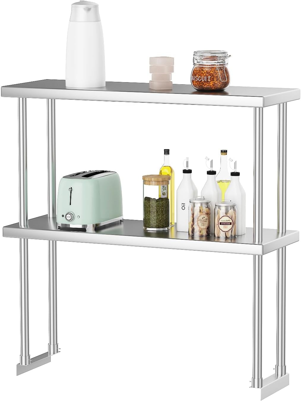 HOBLOC Stainless Steel Double Overshelf, Commercial 2-Tier Adjustable ...