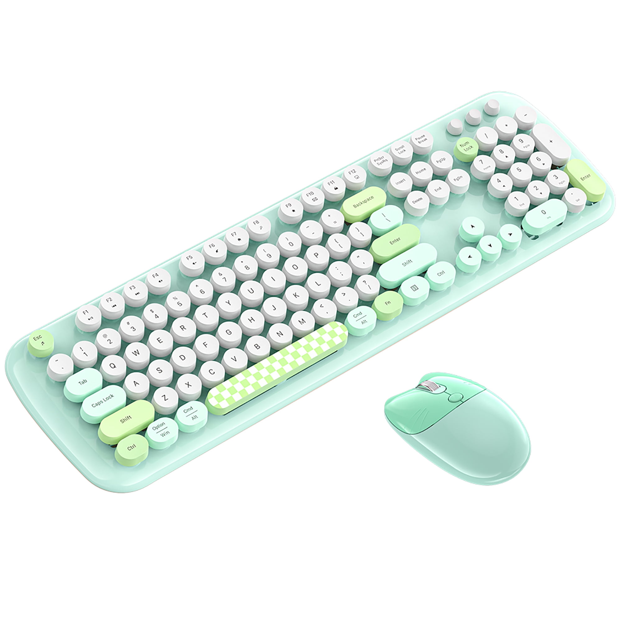 Hoco Ergonomic Wireless Keyboard And Mouse Combo Retro Round Keycap Usb For Pc Laptop Green