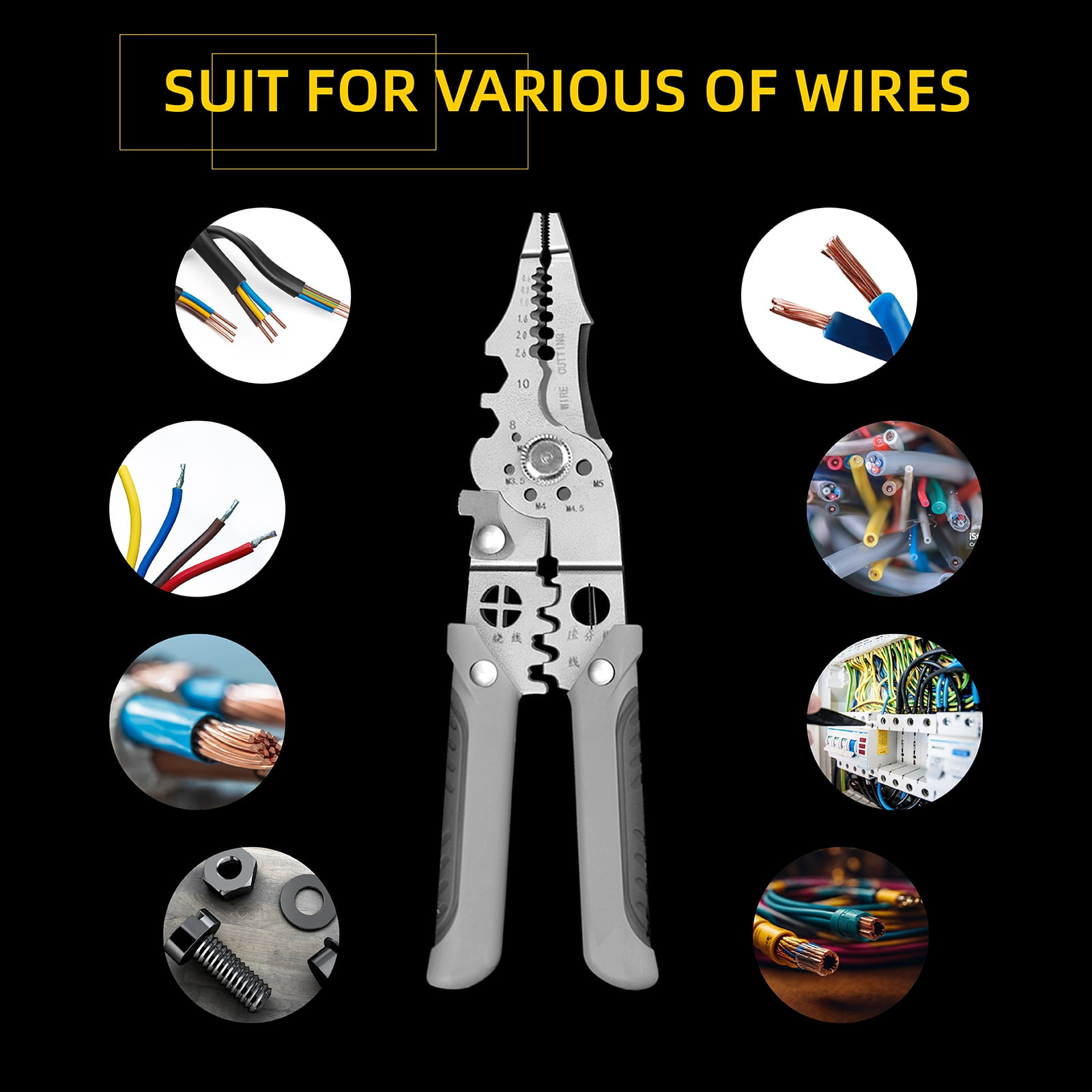 HODWIEQU 8 Inch Wire Strippers, 9 in 1 Multi-Purpose Electrical Tools ...
