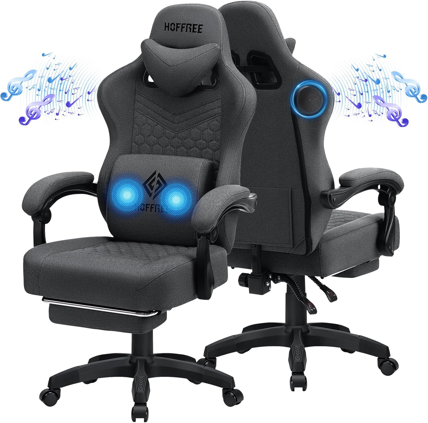 HOFFREE Gaming Chair Computer Chair with Speakers Massage Fabric ...