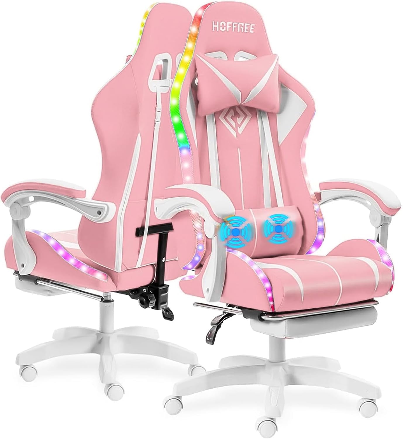 HOFFREE Gaming Chair with LED RGB Lights, Massage Function & Footrest ...