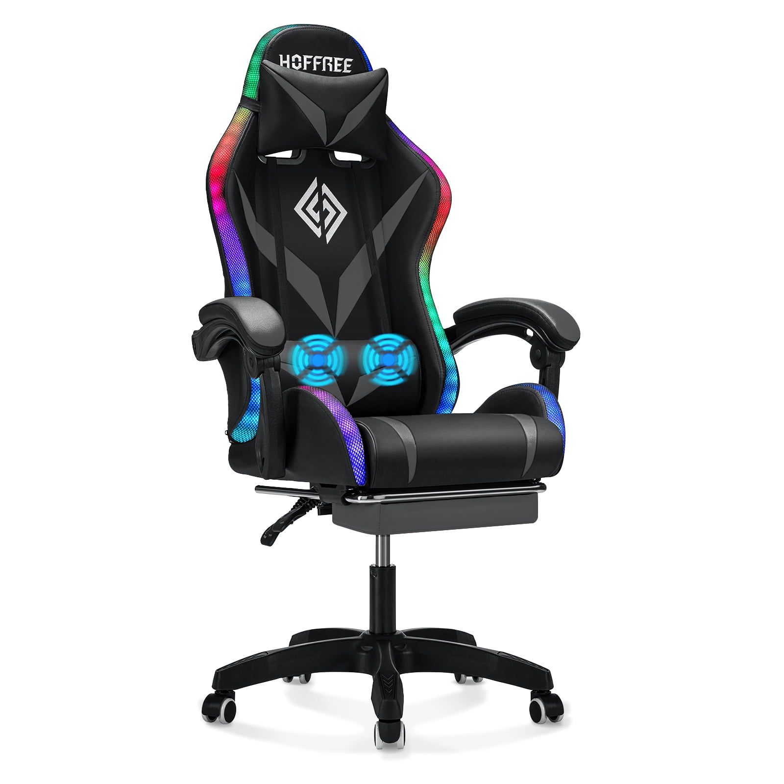 HOFFREE Gaming Chair with Massage and LED RGB Lights Ergonomic Computer ...