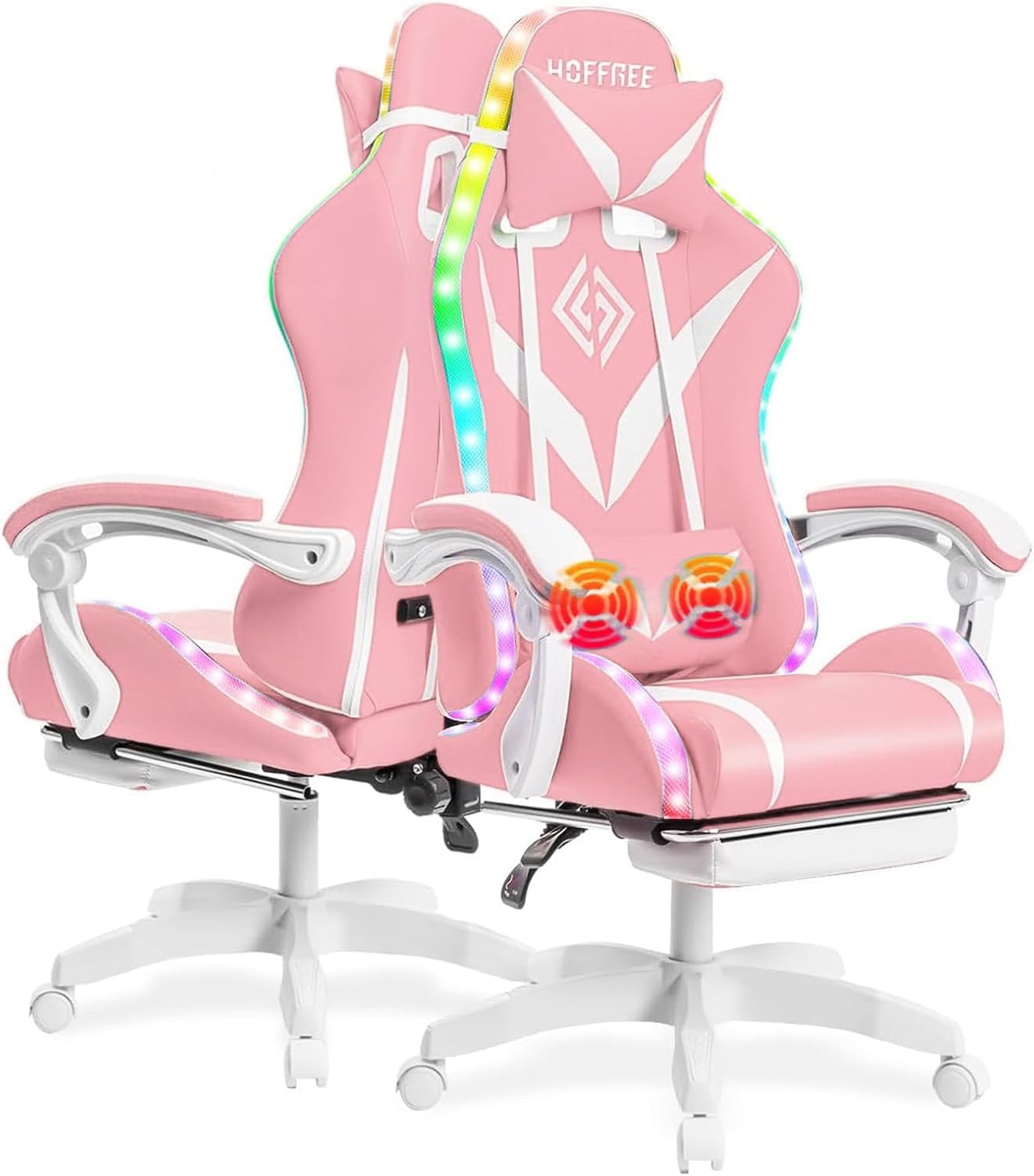 HOFFREE Gaming Chair with Massage and LED RGB Lights Ergonomic Computer ...