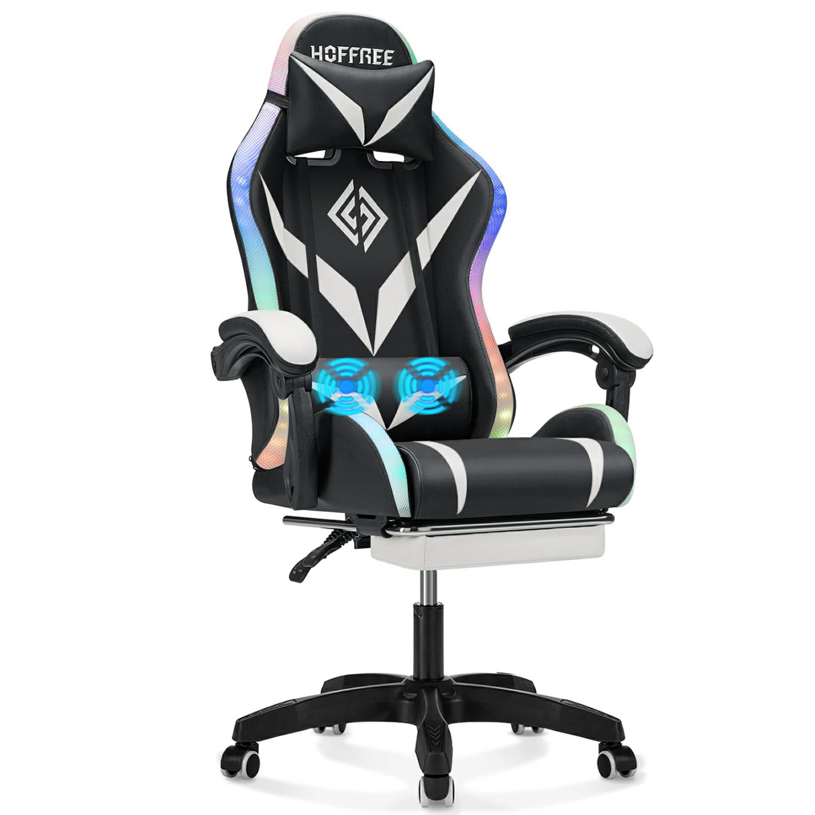 HOFFREE Gaming Chair with Massage and LED RGB Lights Ergonomic Computer Chair with Footrest High Back Video Game Chair with Adjustable Lumbar Support Linkage Armrest for Home Office Walmart Business S...