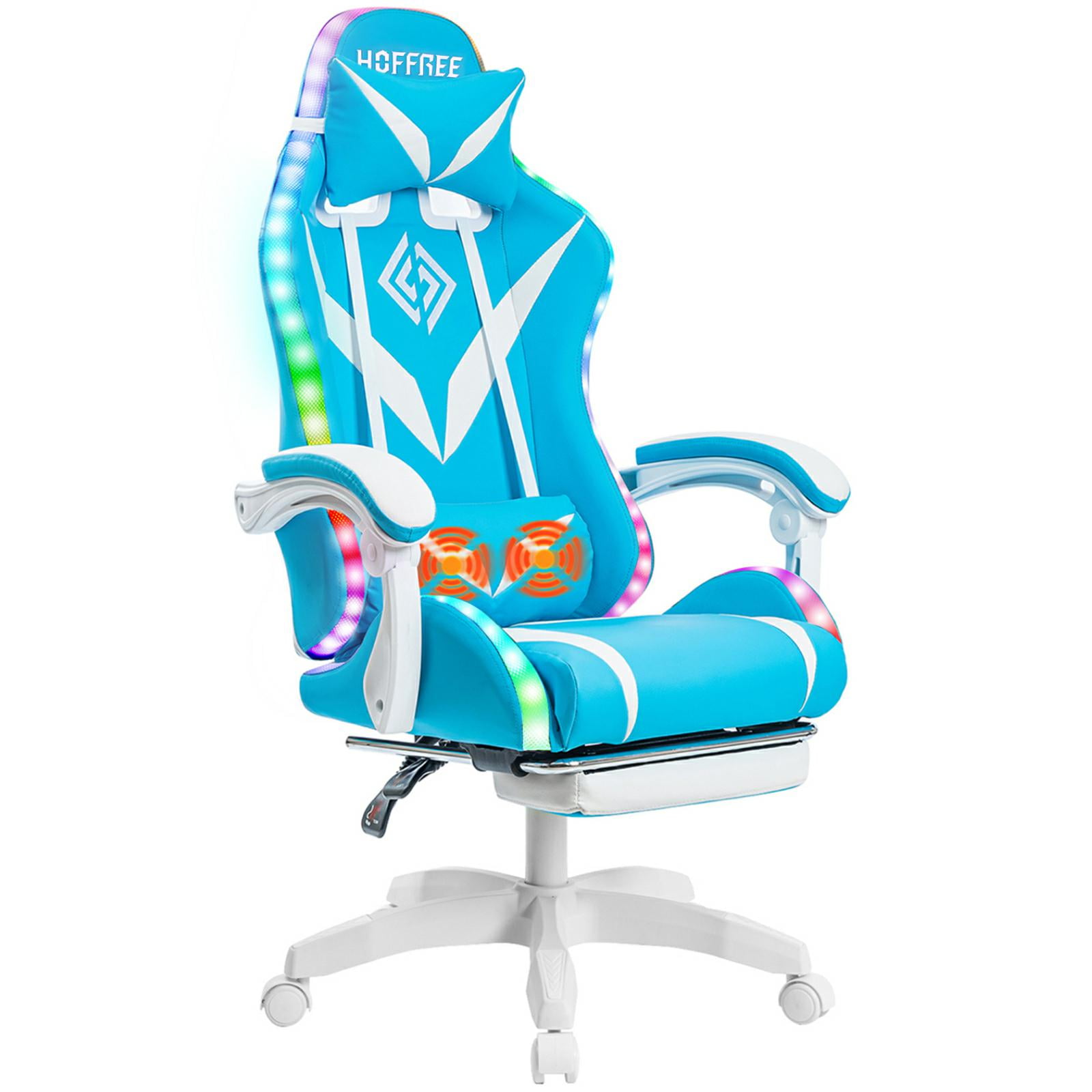 HOFFREE Gaming Chair with Massage and LED RGB Lights Ergonomic Computer ...
