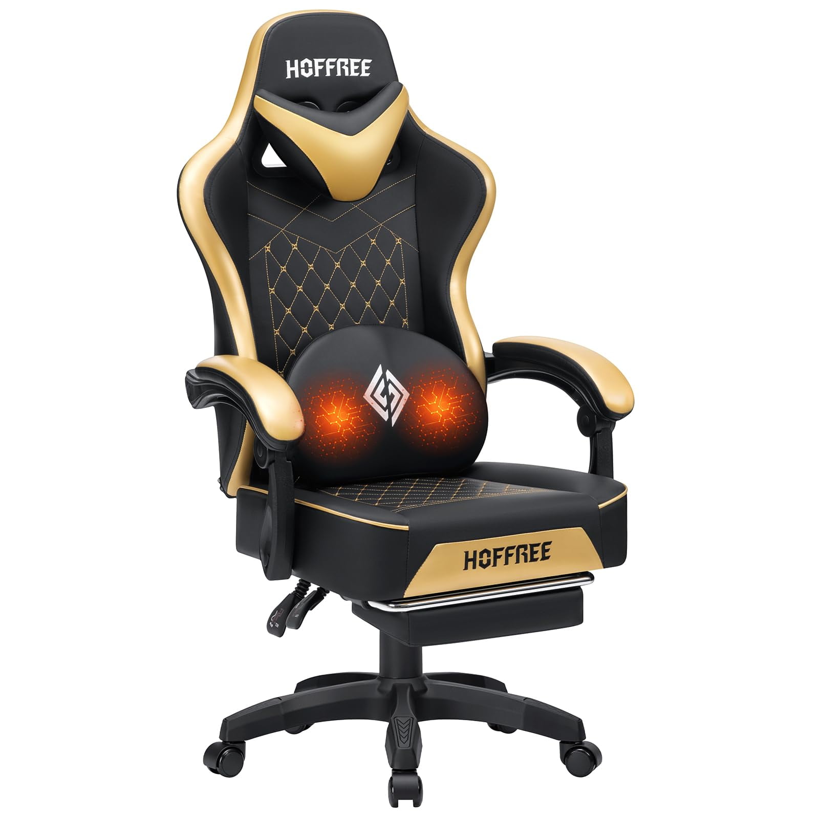 HOFFREE Gaming Chair with Massage Lumbar Leather Computer Gaming Chair ...