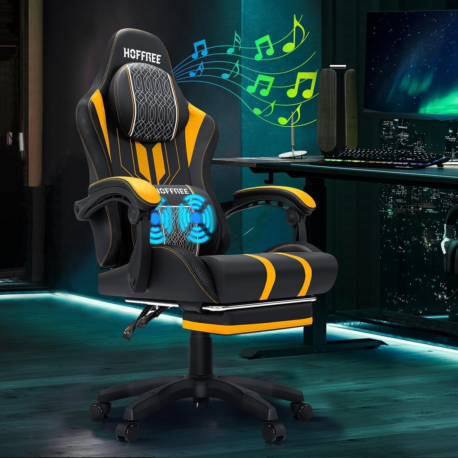 HOFFREE Gaming Chair with Speakers Massage Big and Tall Chairs with ...