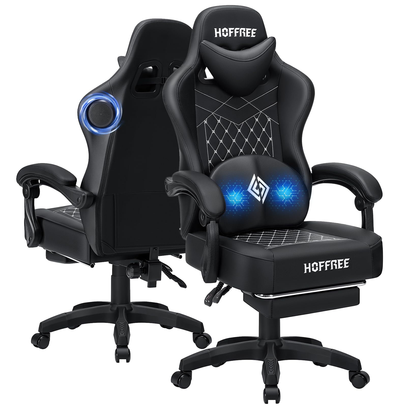 HOFFREE Gaming Chair with Speakers Massage Computer Gaming Chair with ...