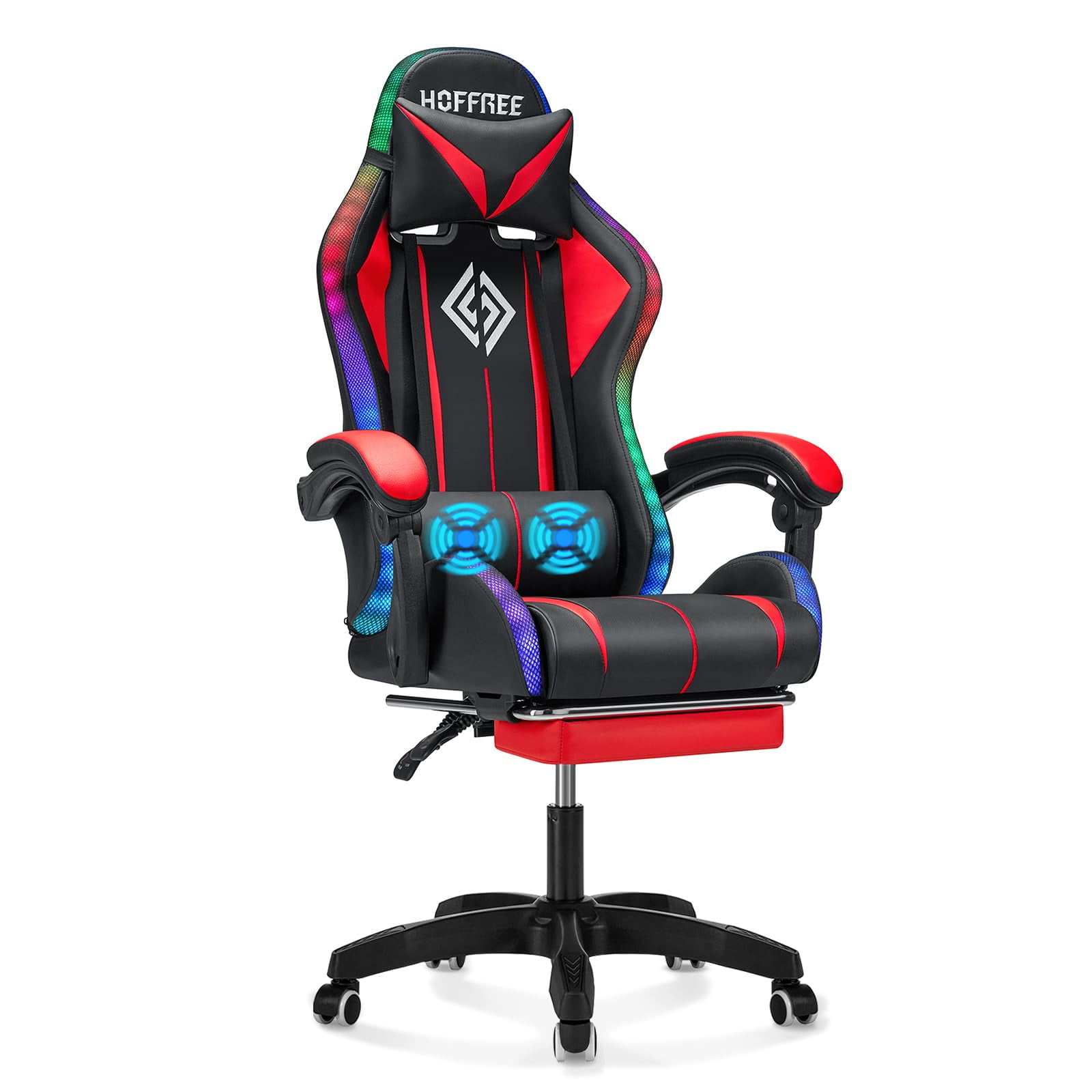 HOFFREE LED Gaming Chair with Bluetooth Speakers Massage Ergonomic ...