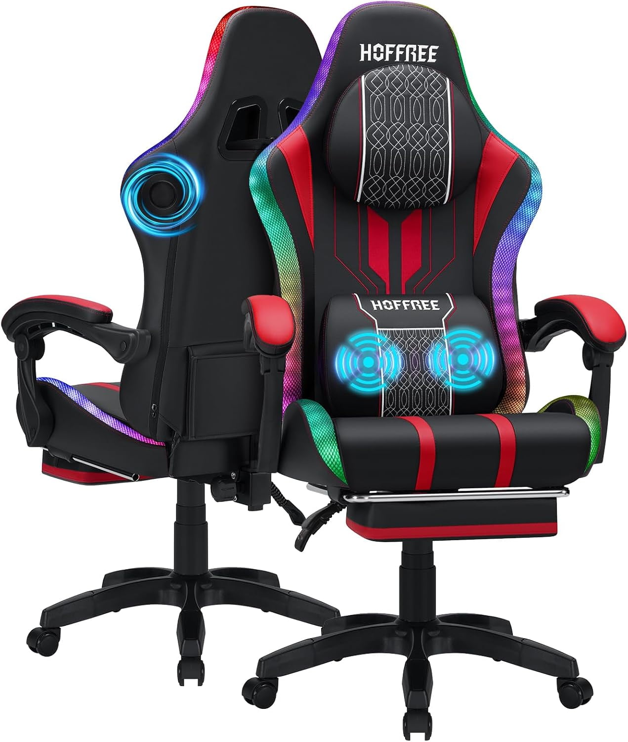 HOFFREE Led Gaming Chair Massage with Speakers Big and Tall Video Game ...