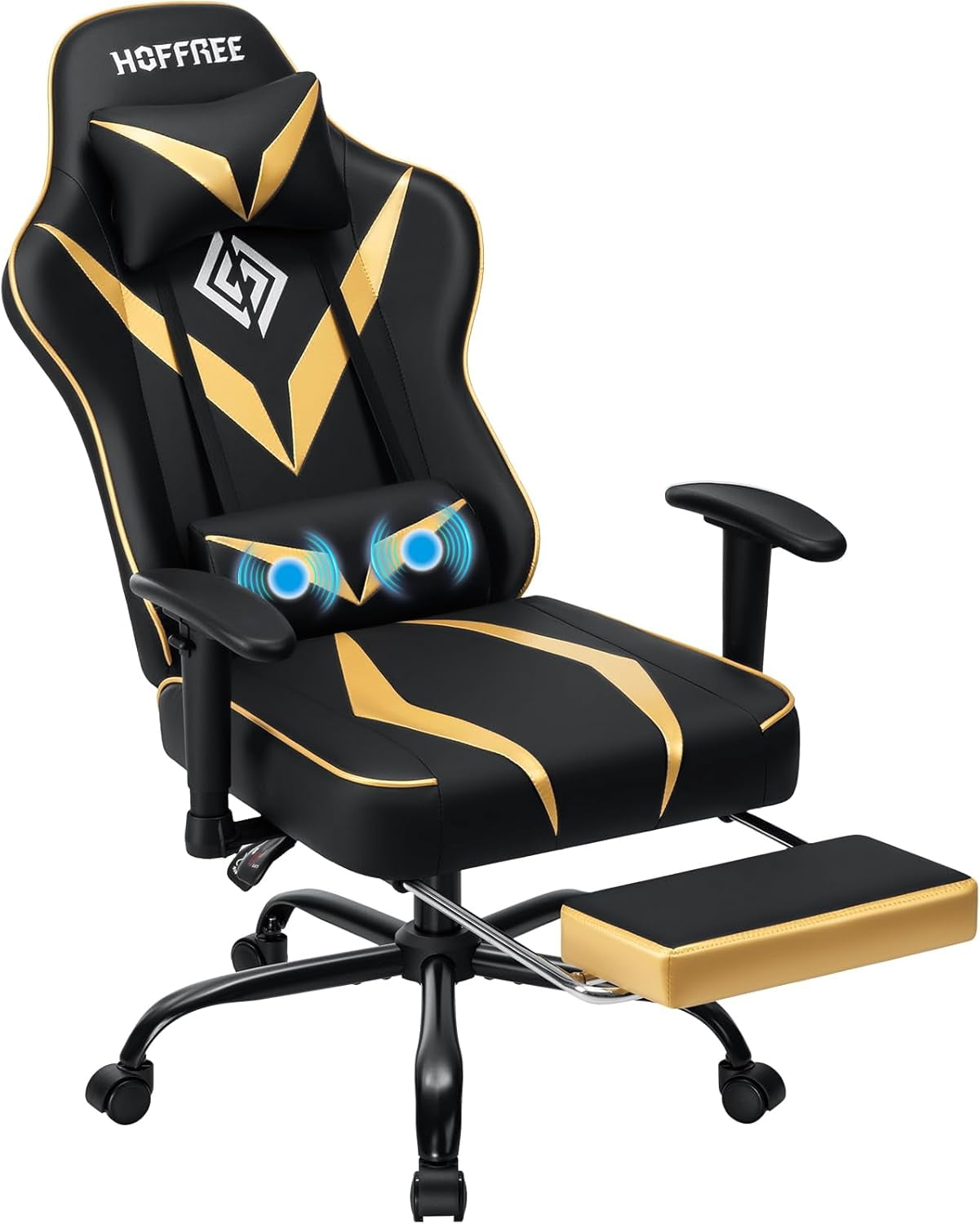 HOFFREE Massage Gaming Chair with Footrest and Lumbar Support Reclining ...