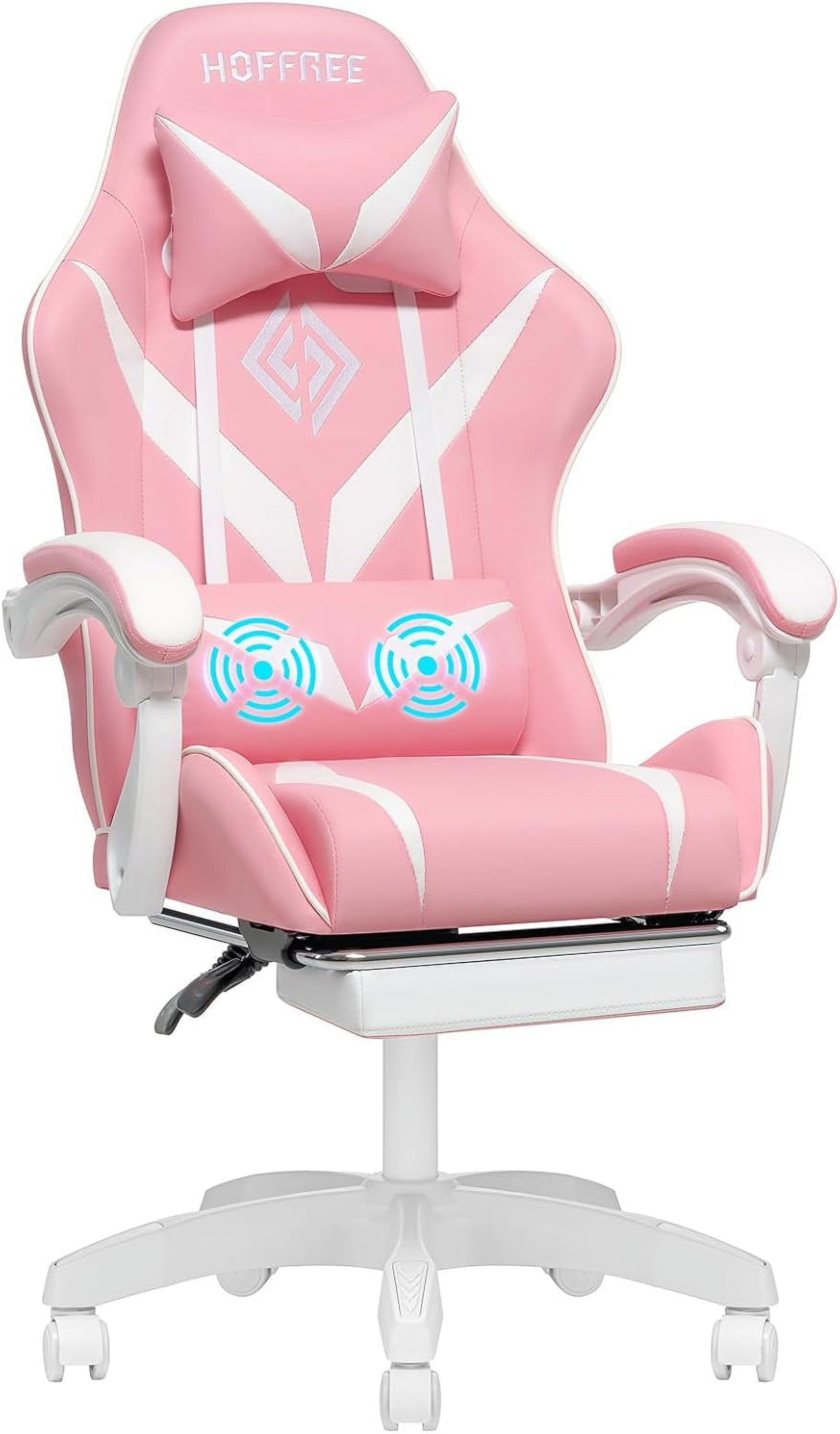 HOFFREE Pink Gaming Chair for Girls with Massage Computer Gamer Chair ...