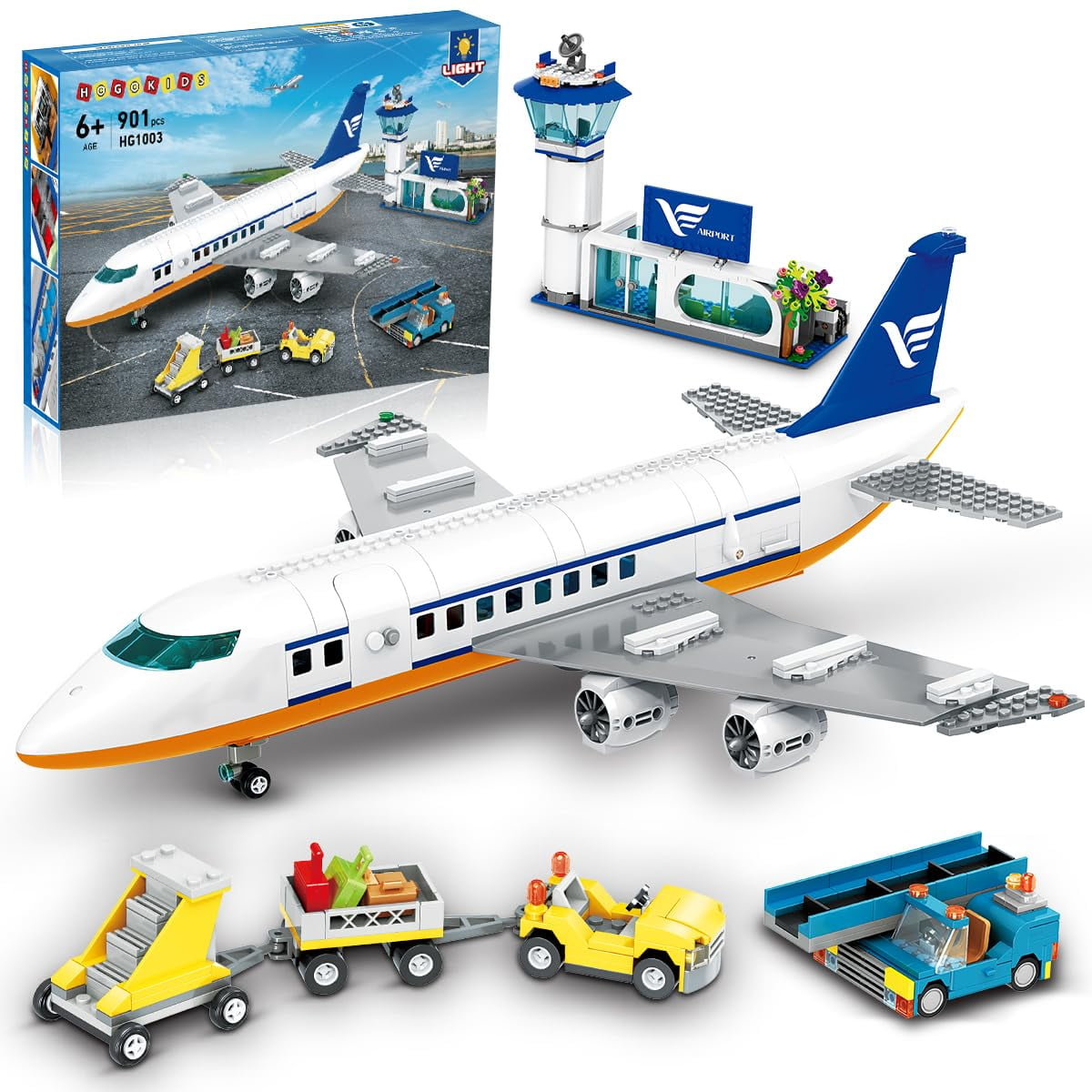 HogoKids City Passenger Airplane Building Set with LED Light, 901 ...