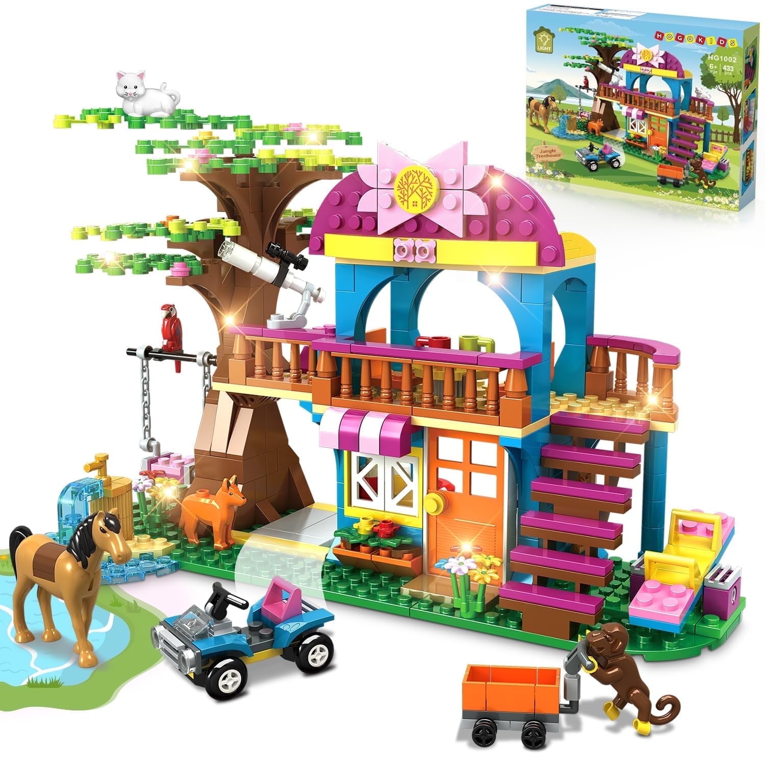 HogoKids Treehouse Building Set with LED Light, 433Pcs Blocks Toys with ...