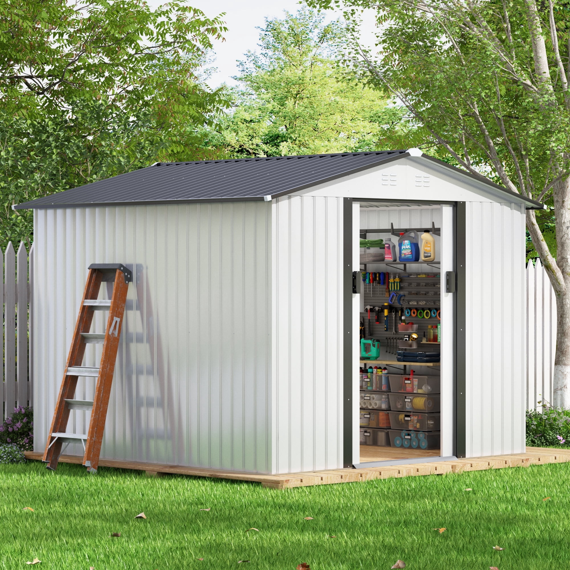 HOGYME 8'x8' Outdoor Storage Shed, Utility Tool Storage House Shed w ...