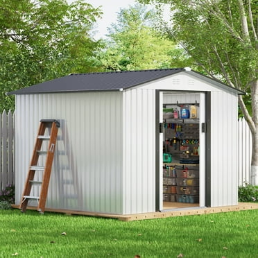2-in-1 Galvanized Steel Multipurpose Shed, 9-Sq.Ft. Lockable Tool ...