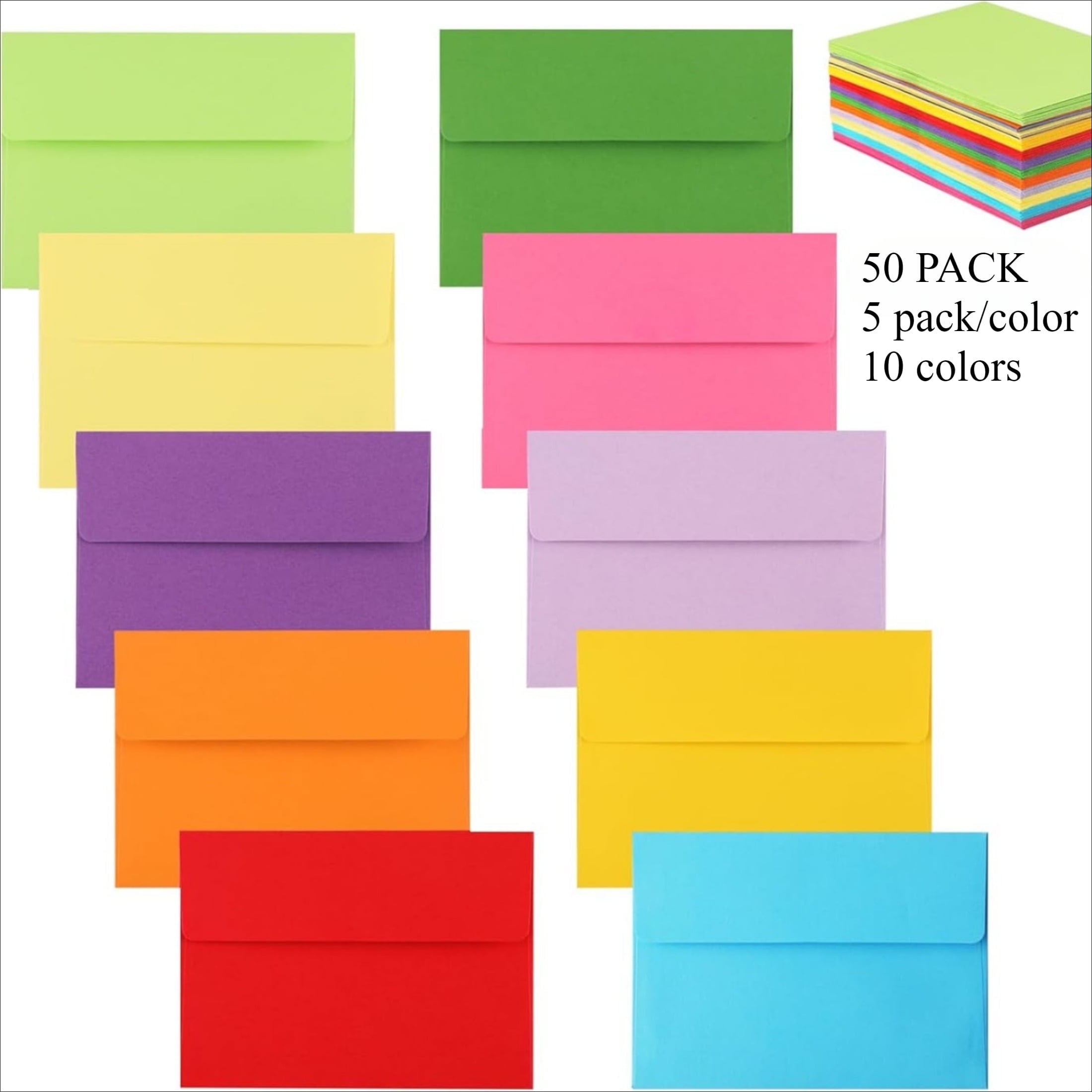 HOHAHO 50Pack 4x6 Envelopes Multicolor A6 Invitation Envelopes Self ...