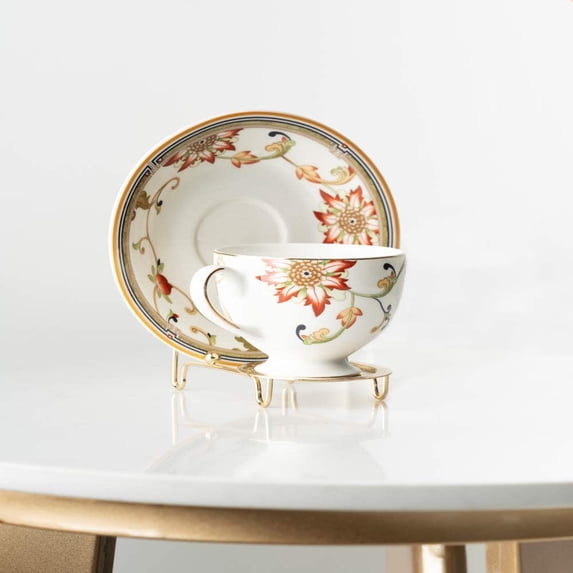 HOHIYA Stackable Metal Tea Cup and Saucer Set Display Stand Rack, 6pc ...
