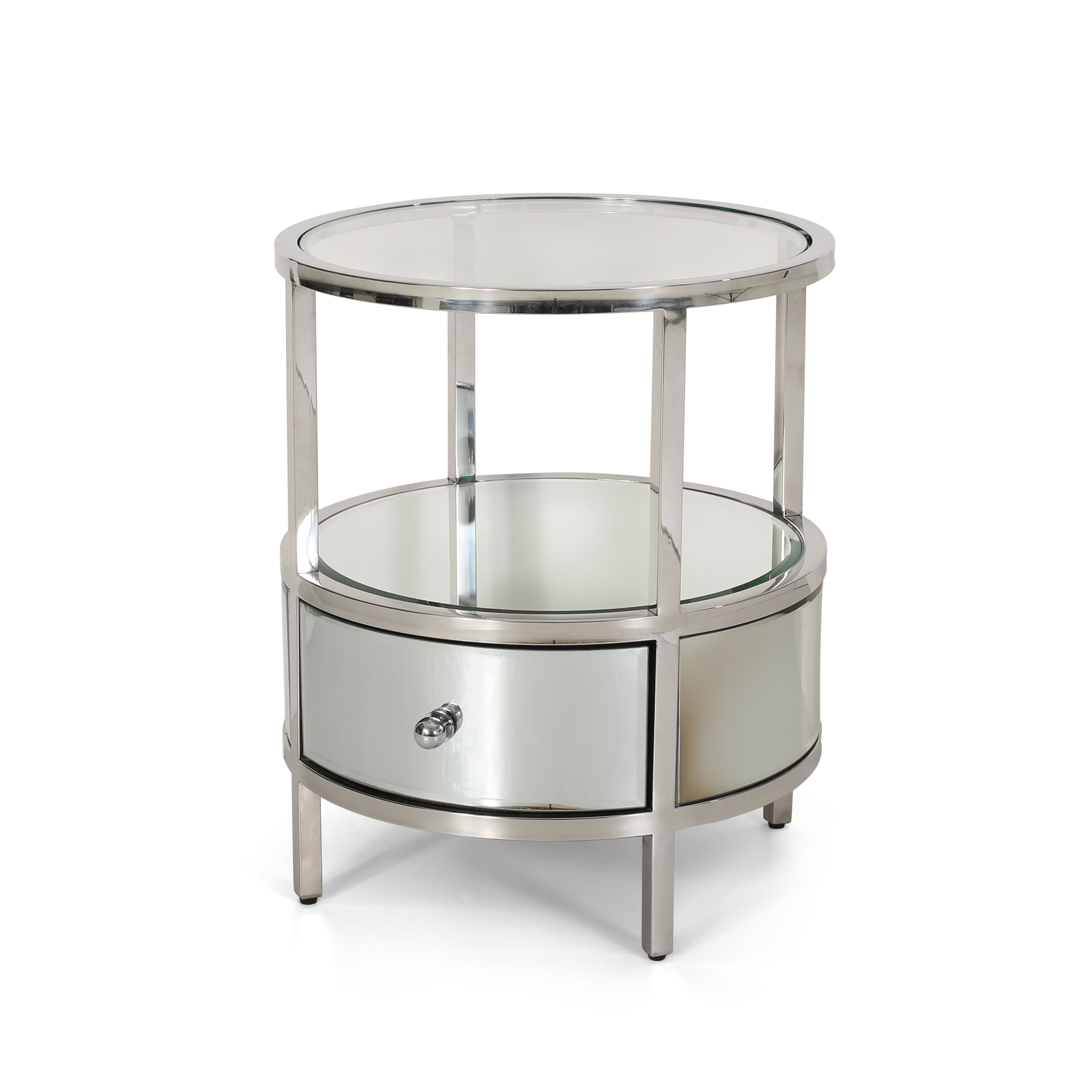 HOHXFYP Modern Round End Table with Tempered Glass Drawers and ...