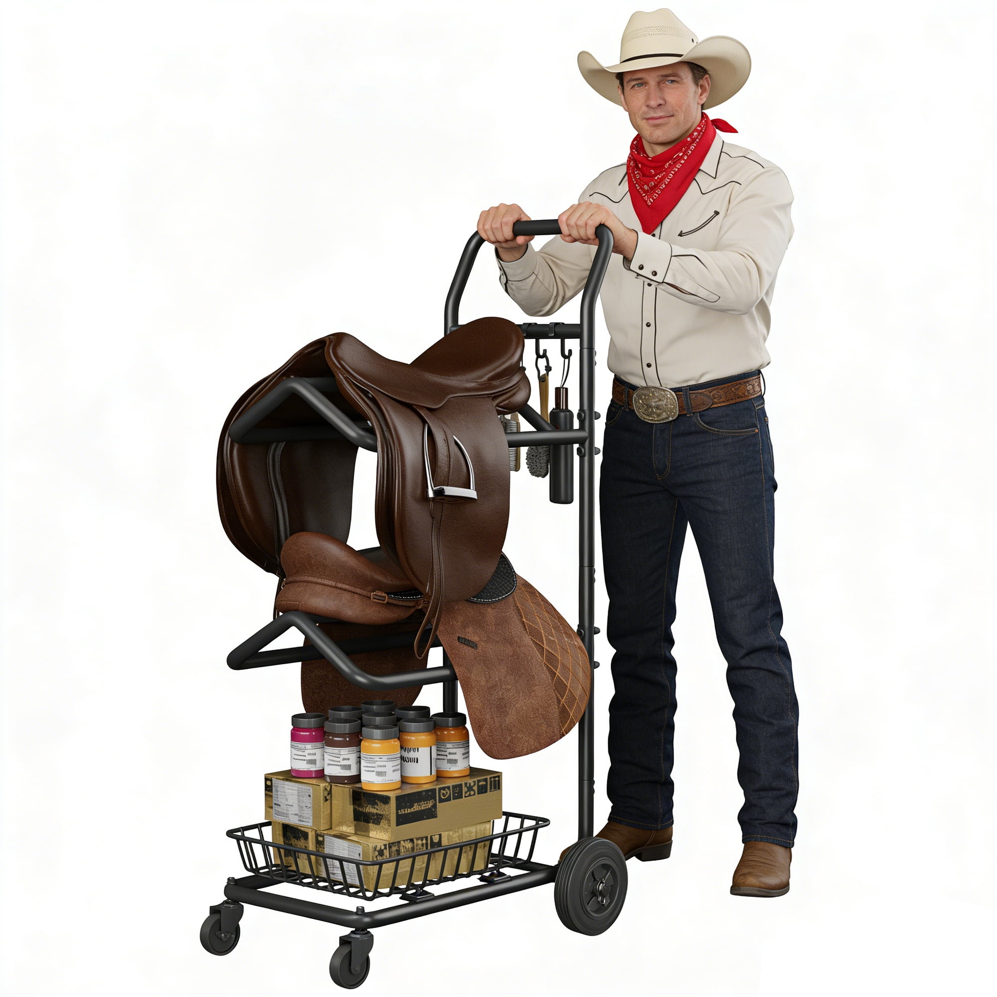 HOHYN 52" Height 2-Tier Heavy-Duty Saddle Rack with All-Terrain Wheels ...