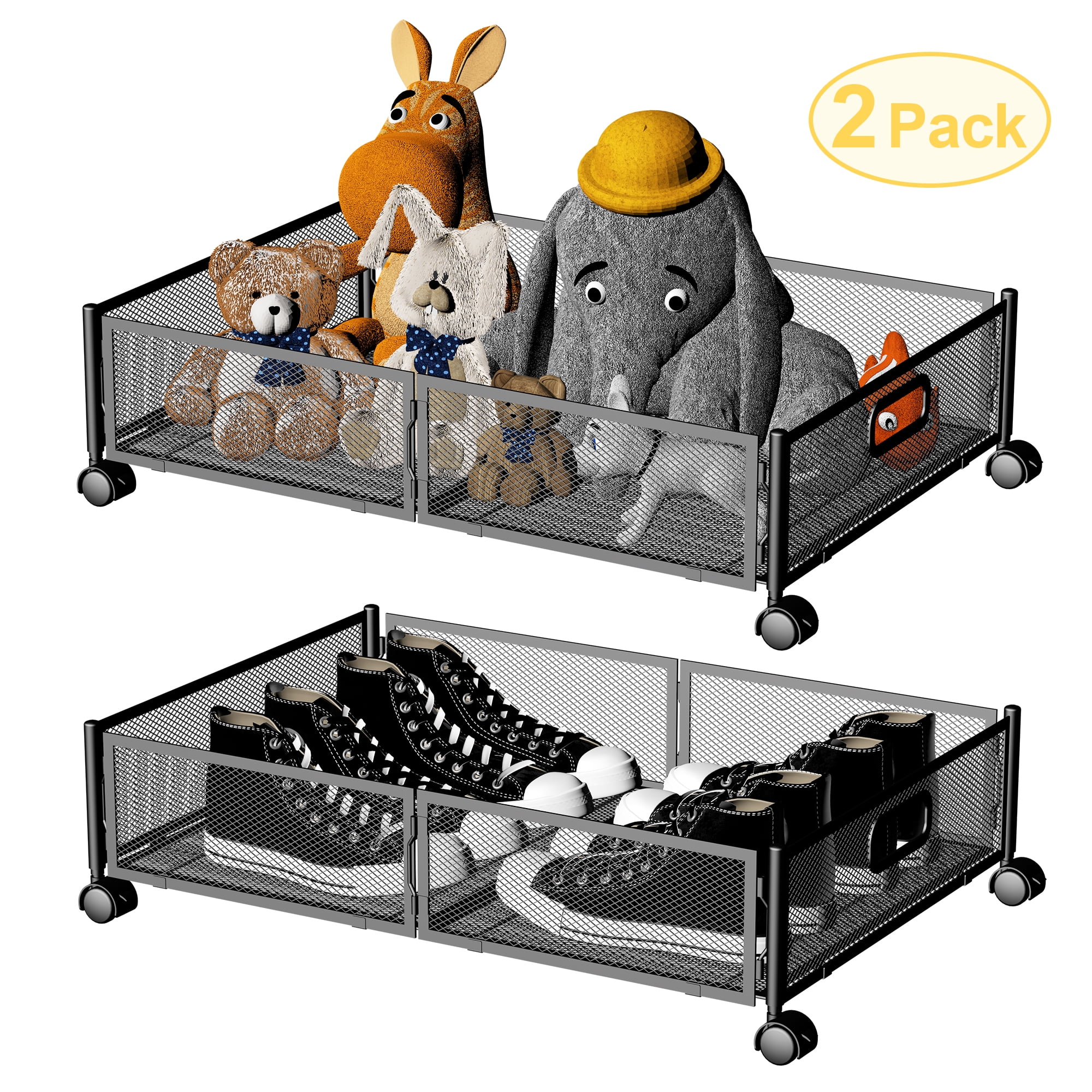 HOIN 2 Pack Under Bed Storage Cart With Wheel 23.62*15.75*6.3” Metal ...
