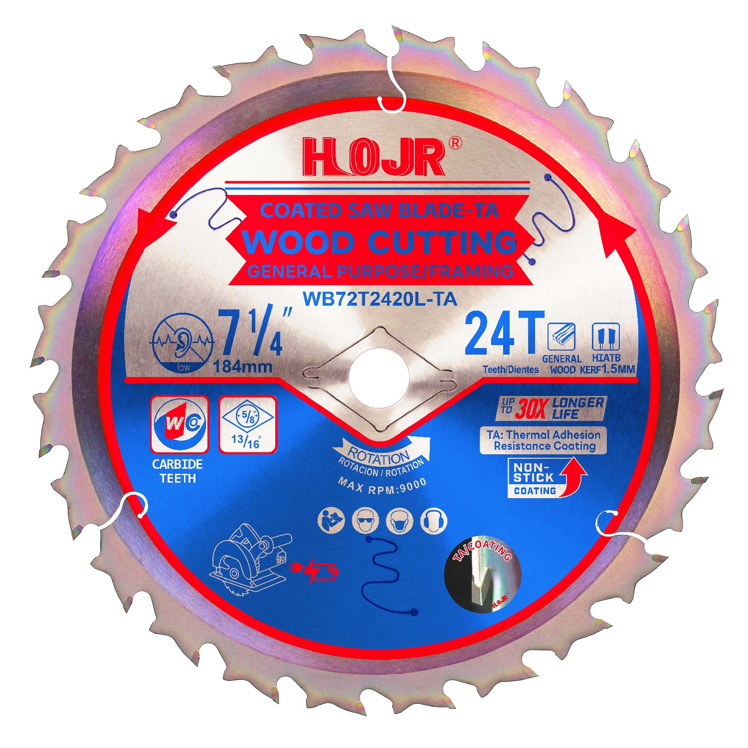HOJR 7-1/4" 24-Tooth Circular Saw Blade, Framing/General Purpose Wood ...