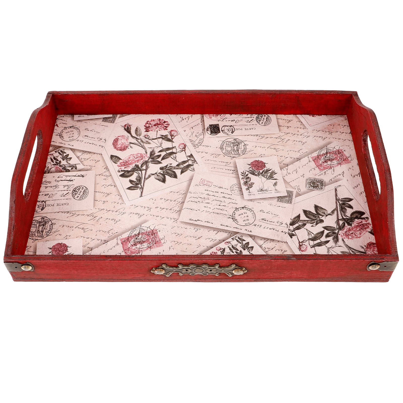 HOKARUA Serving Tray Wood Tea Tray Pattern Decorative Serving Tray ...