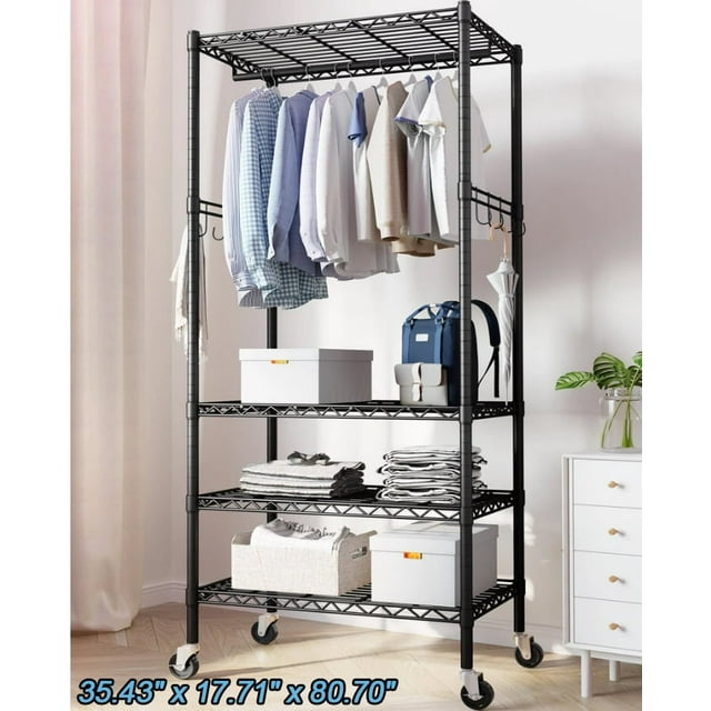 HOKEEPER 35"x18"x81" Heavy Duty Rolling Wire Garment Rack Clothes Rack ...