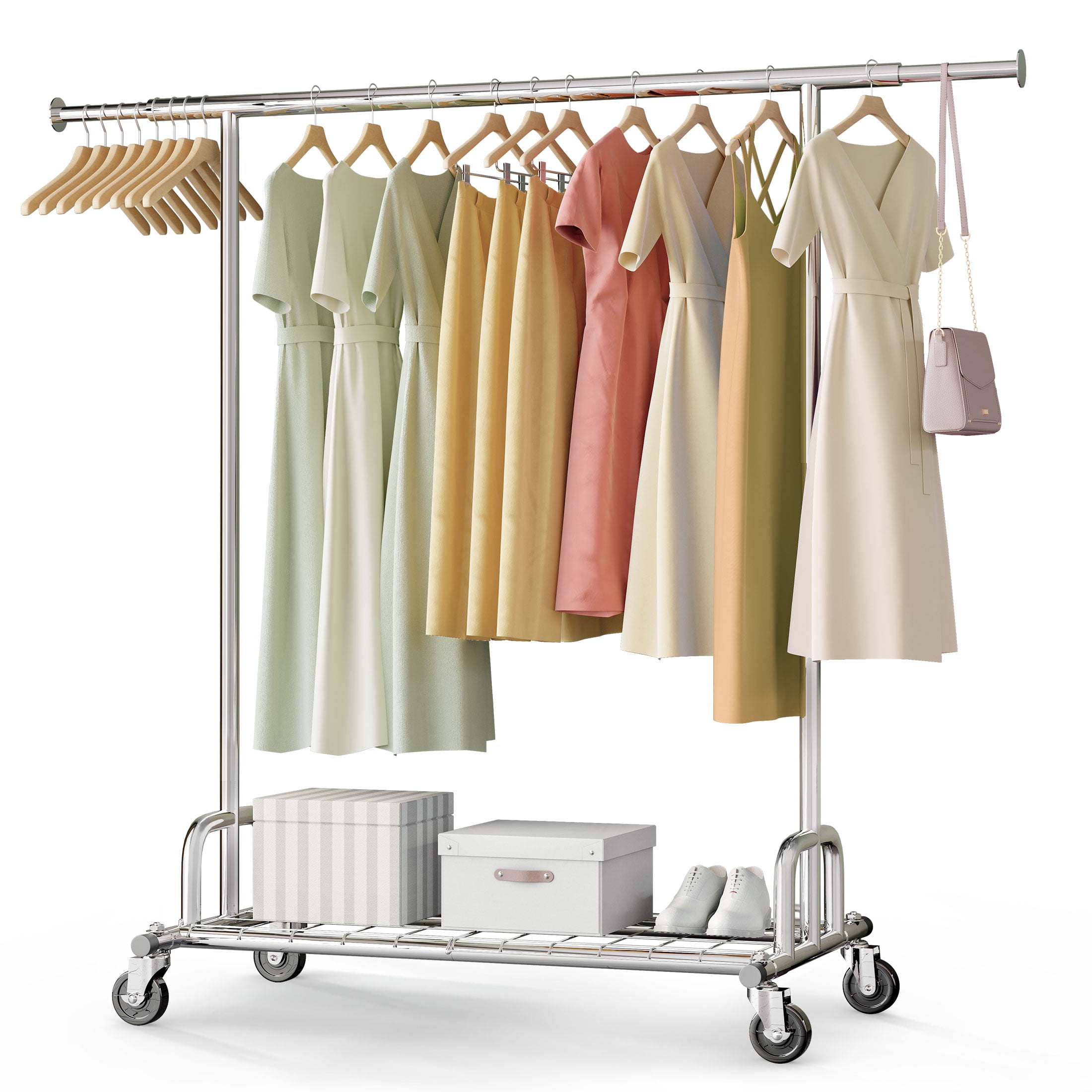 HOKEEPER 400 lbs Heavy Duty Single Clothing Garment Rack with Shelf ...
