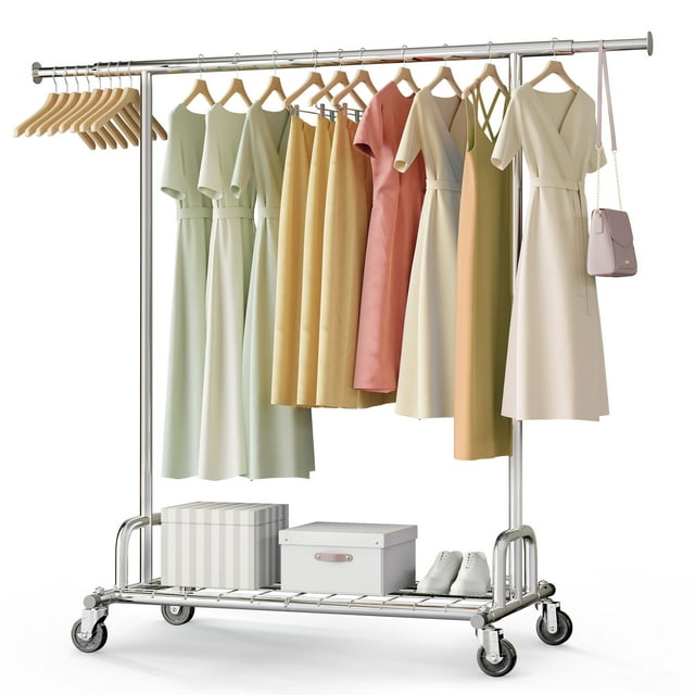 HOKEEPER 400 lbs Heavy Duty Single Clothing Garment Rack with Shelf ...