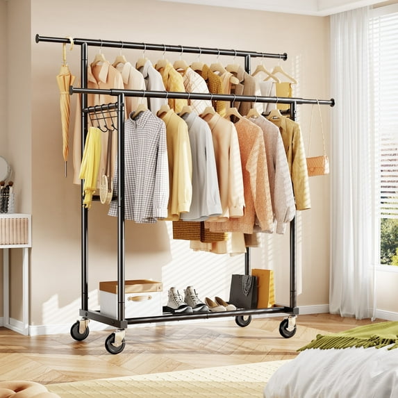 HOKEEPER Heavy Duty Double Rails Clothes Rack with Shelves, 450lbs ...