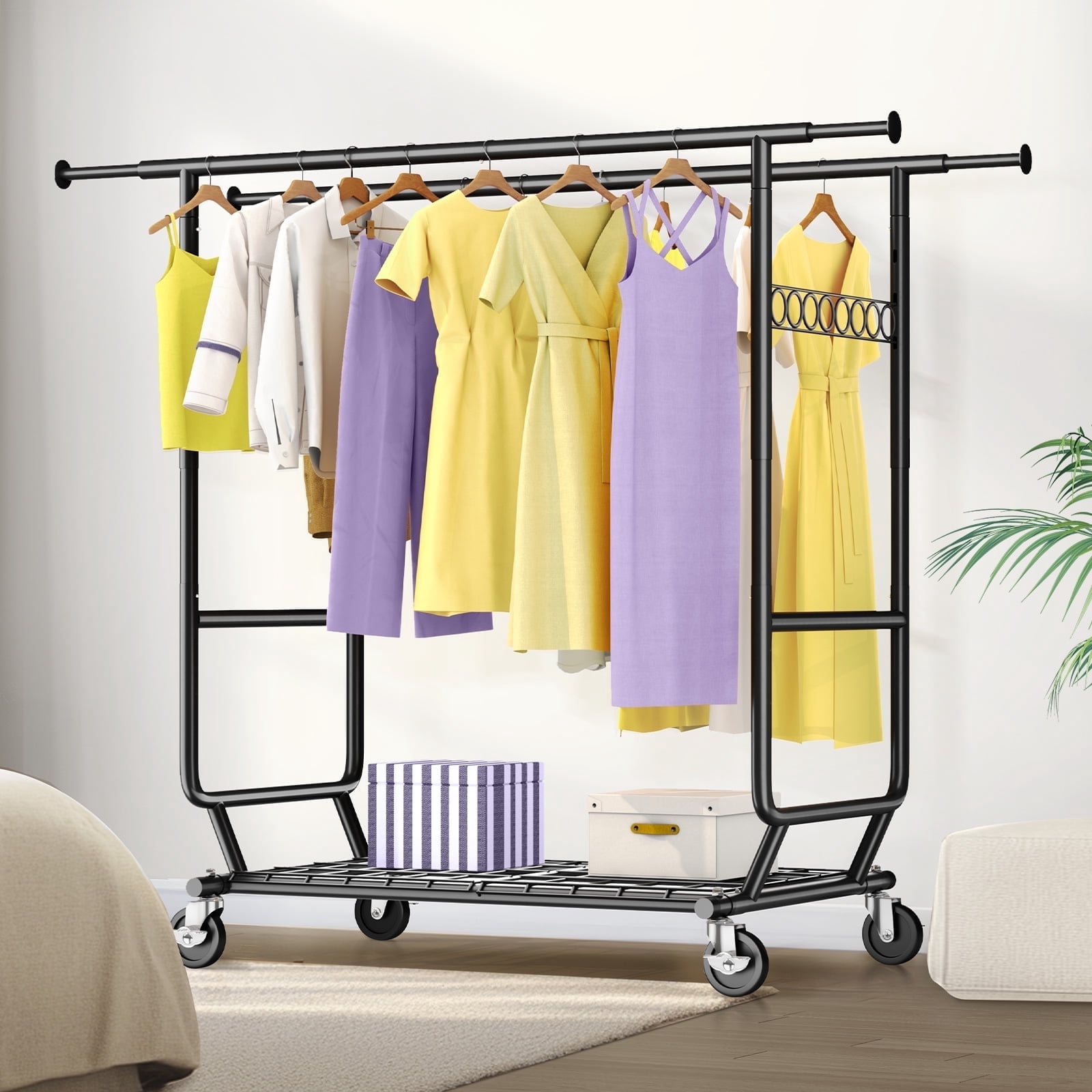 HOKEEPER 700lbs Heavy Duty Clothing Garment Rack with Shelves ...
