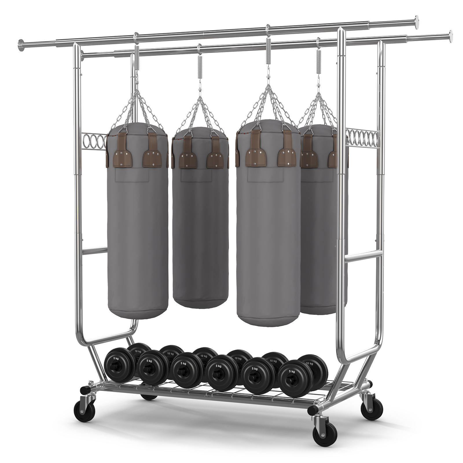 Ktaxon Rolling Clothes Rack Double Bar Hanging Adjustable Garment Heavy ...
