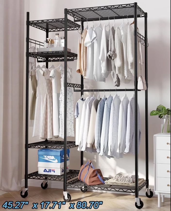 HOKEEPER 45"x18"x81" Heavy Duty Portable Closet Rack with Rubber Wheels ...
