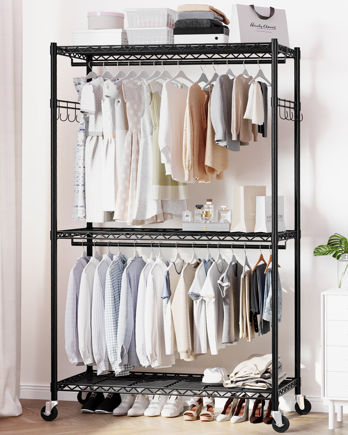 HOKEEPER Freestanding Double Adjustable Heavy Duty Clothes Rack with ...