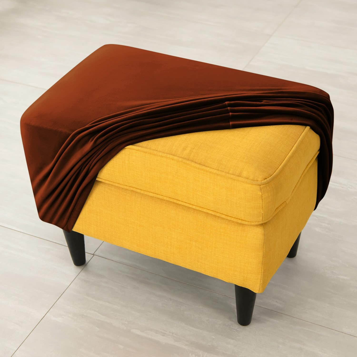 HOKIPO 210 GSM Premium Velvet Stretchable Ottoman Foot Rest Stool Cover ...