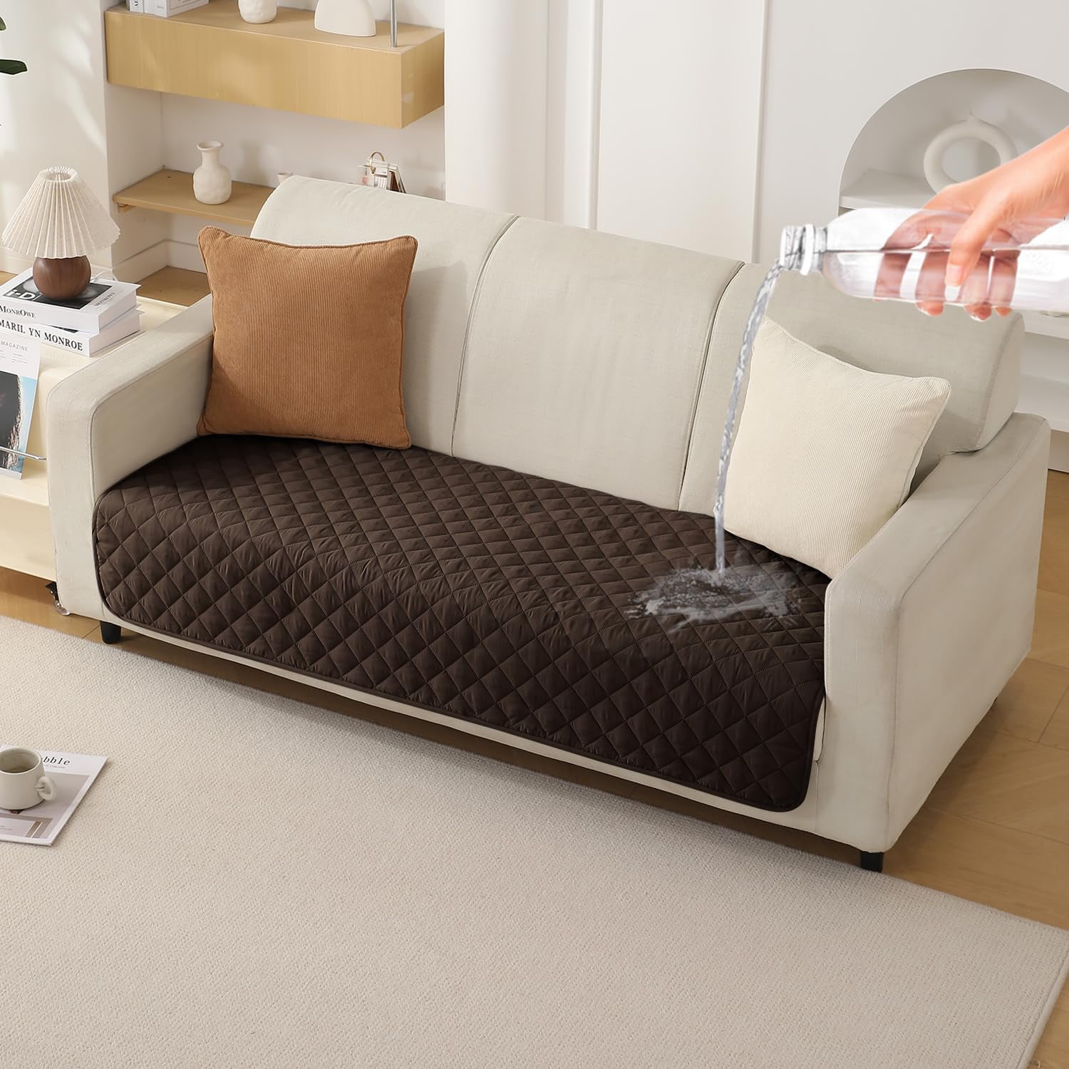 HOKIPO Polyester Quilted Waterproof Sofa Cover Mats For 123 Seater Sofa ...