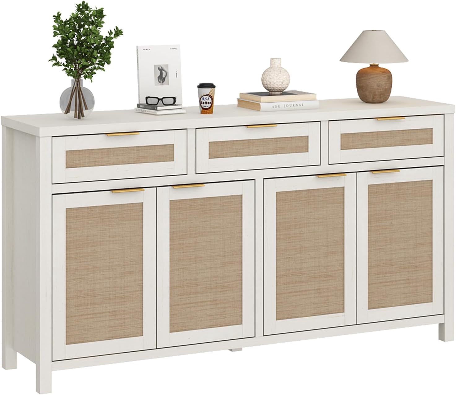 HOKYHOKY Rattan Sideboard Buffet Cabinet, Boho Storage Cabinet with ...