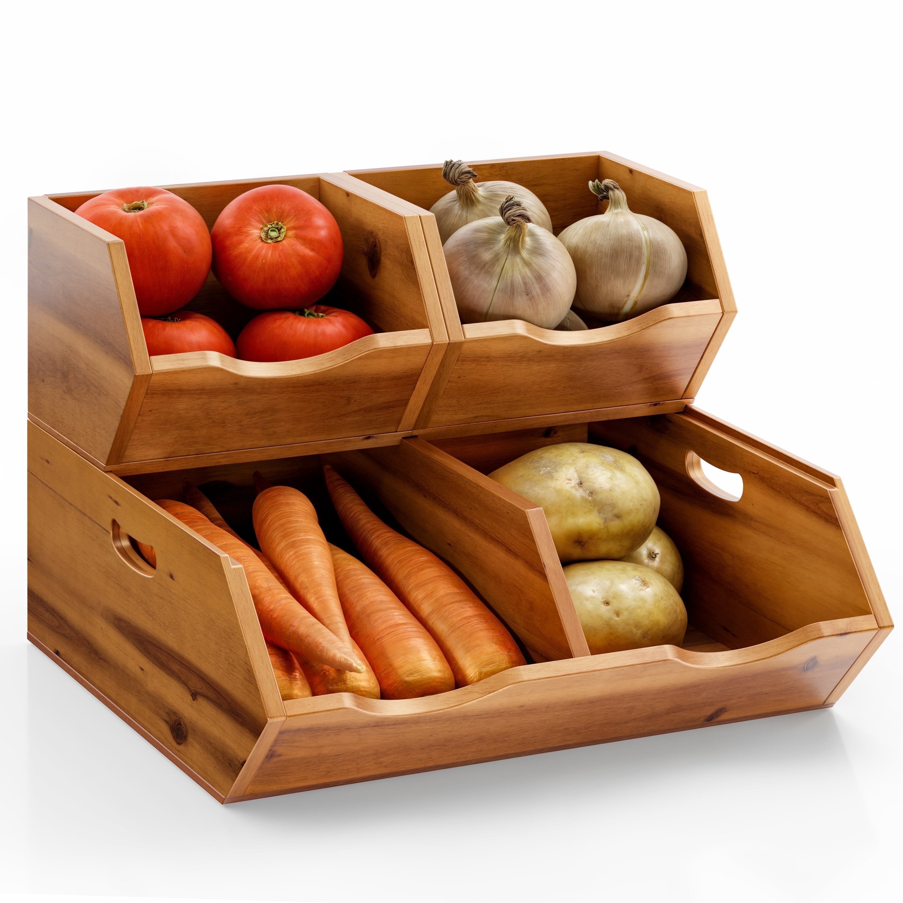 TIDITA, Onion and Potato Storage Bins, Acacia Wood Pantry Baskets, 3pk ...