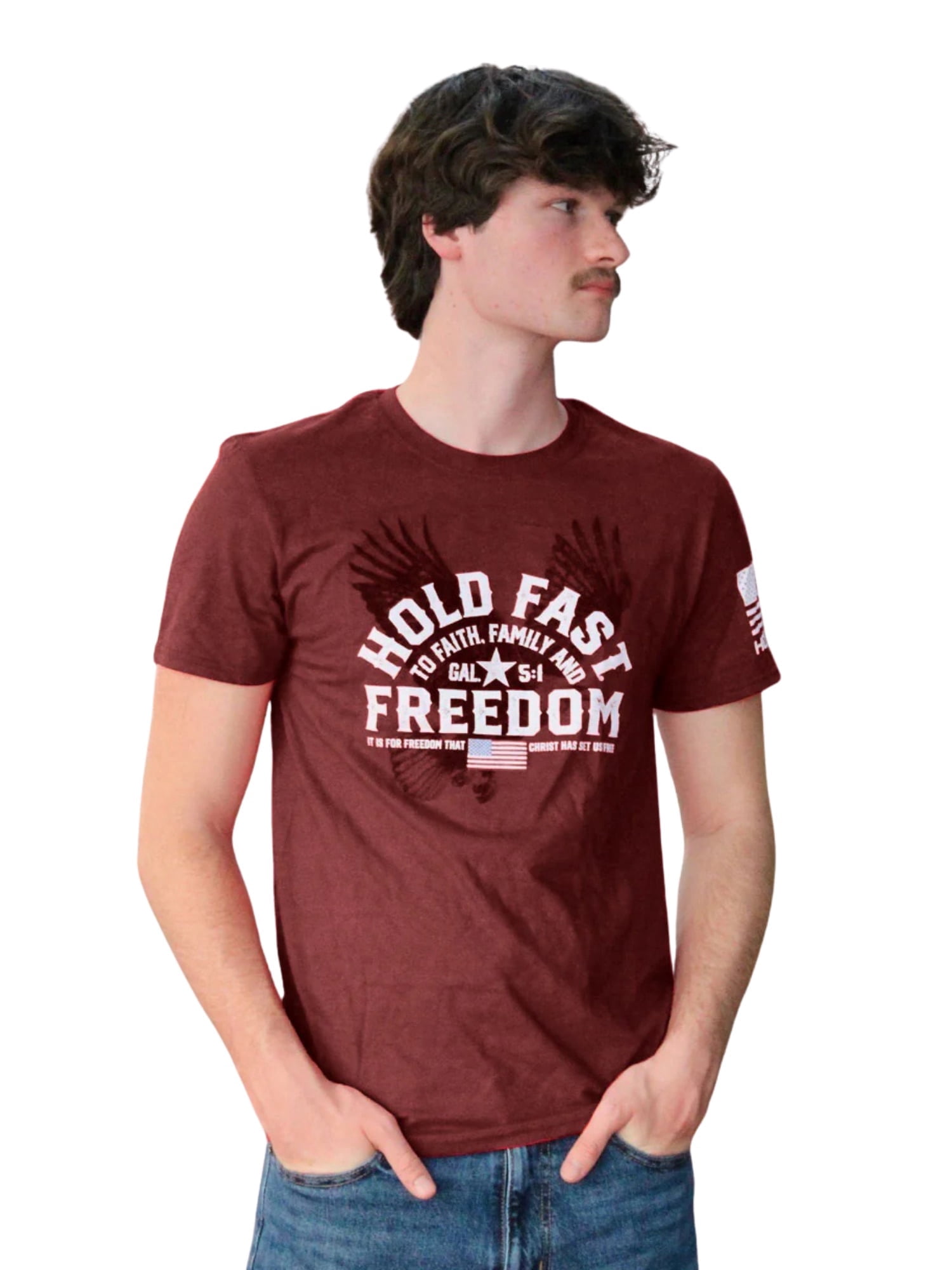 HOLD FAST Mens Short Sleeve Casual T-Shirt, Freedom Eagle Crest ...