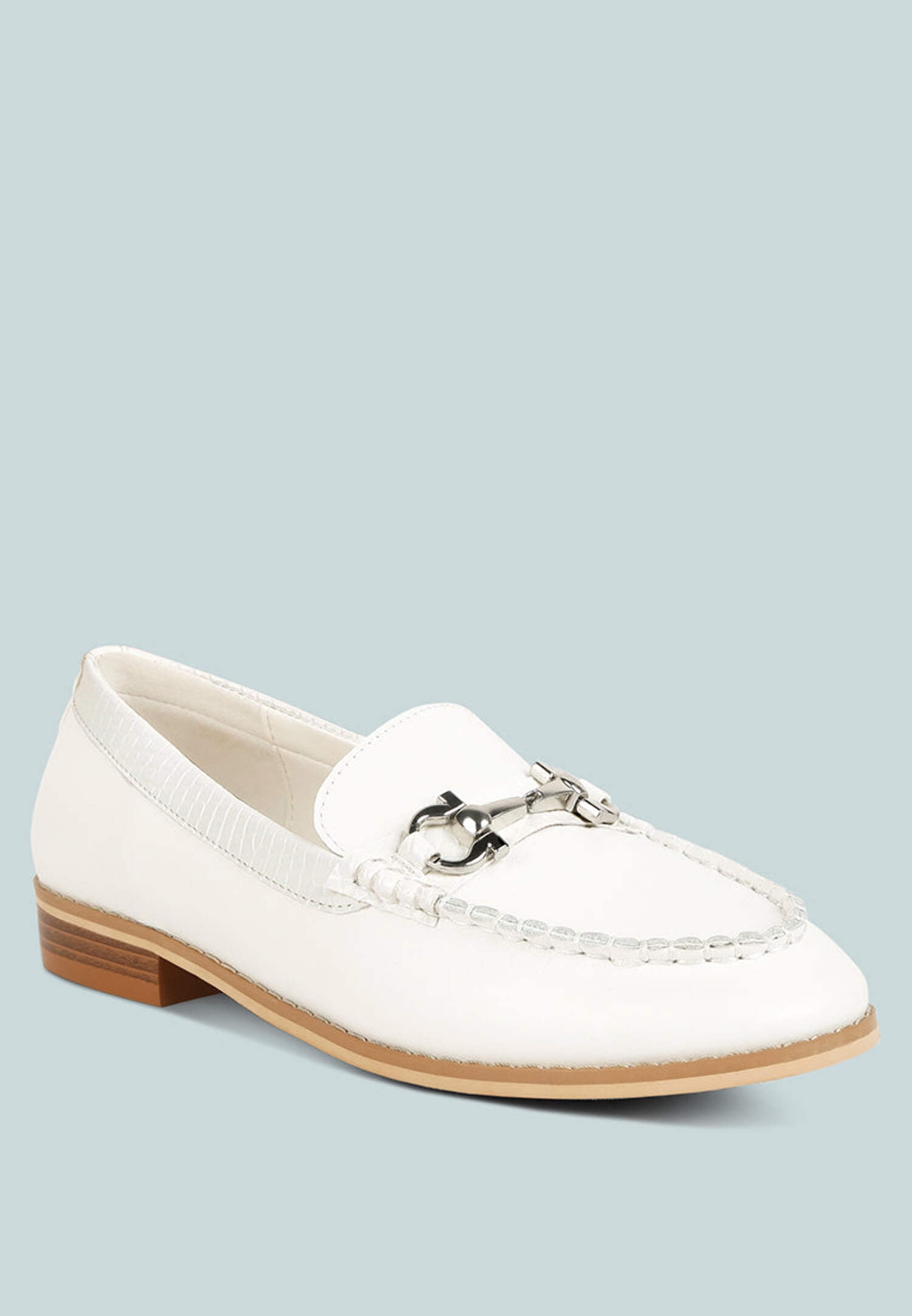 HOLDA Horsebit Embellished Loafers With Stitch Detail in Off White ...