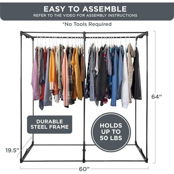 HOLDN’ STORAGE Portable Wardrobe Closet - 65 lb Large Capacity ...