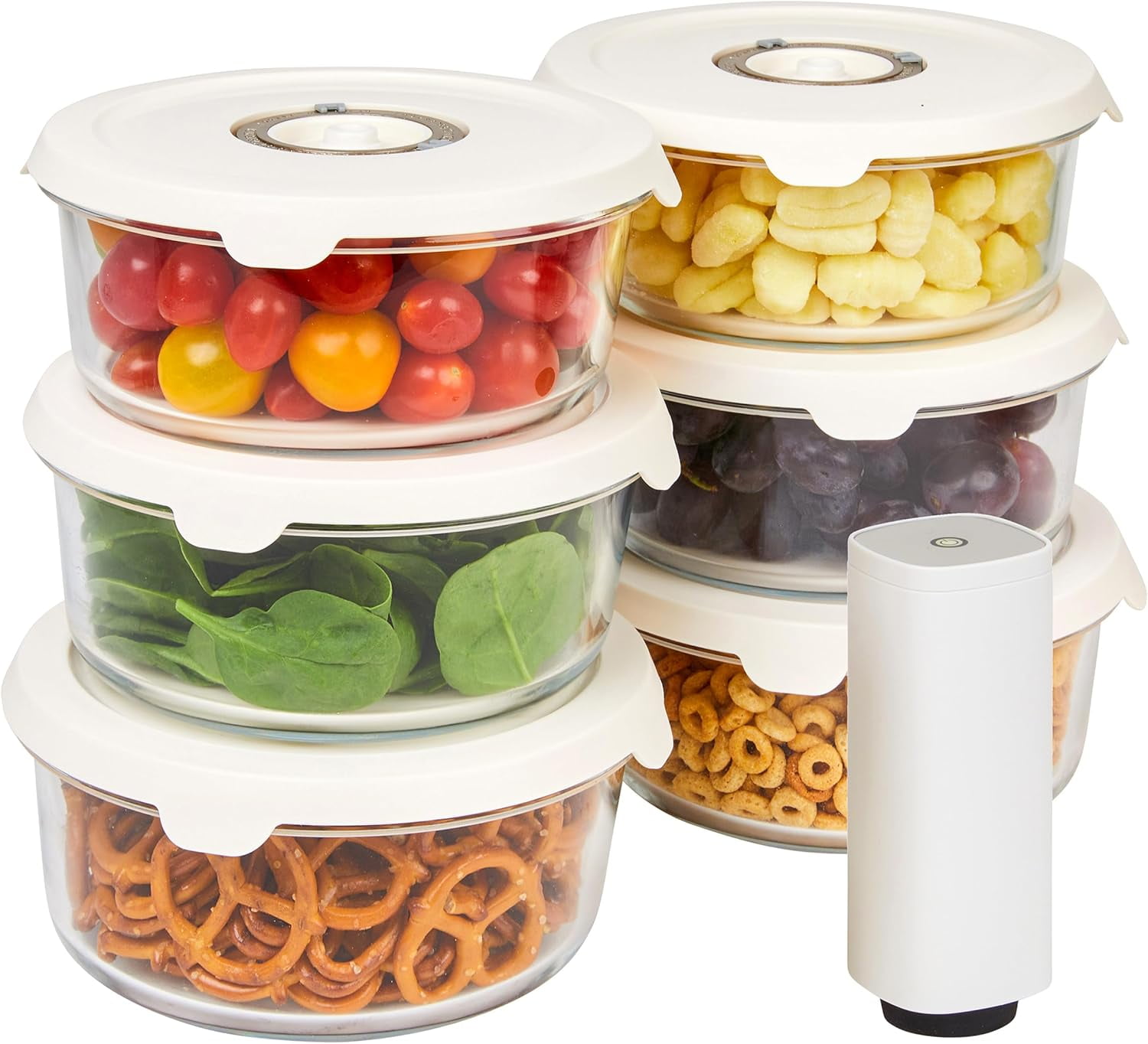 HOLDN’ STORAGE Vacuum Food Storage Containers, Set of 6 Glass ...