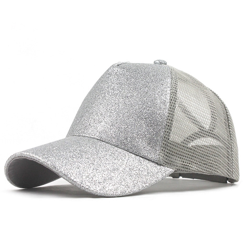 HOLEI Baseball Hat Trucker Ponytail Hat Messy Buns Glitter Plain Cap ...