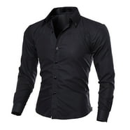 BUYJYA Men's Muscle Dress Shirts Casual Button Down Long Sleeve Elasticity Athletic Fit Wrinkle ...