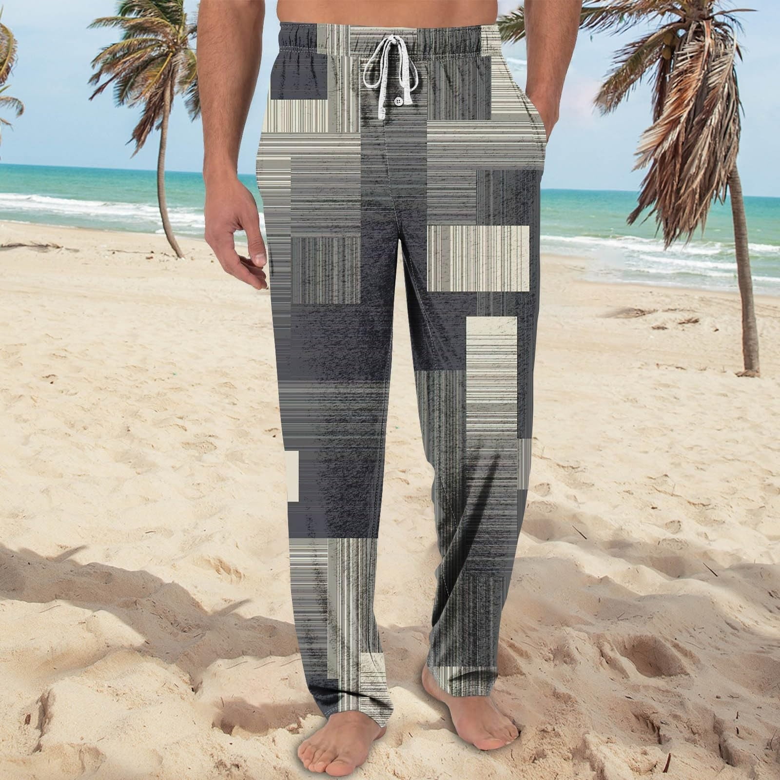 HOLEI Men's Fashionable Button Down Casual Plaid Pants Sweatpants for ...