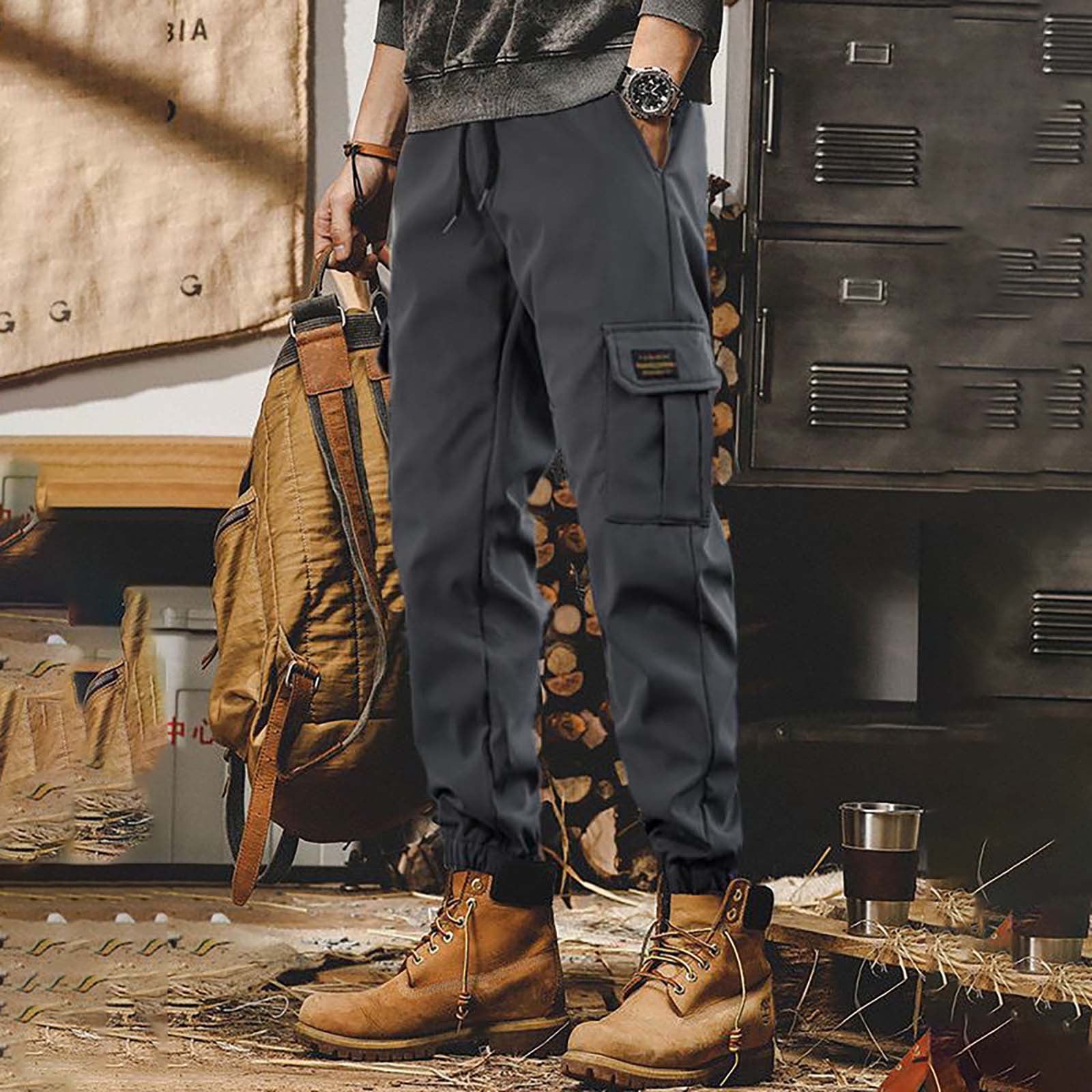 HOLEI Men's Workwear Pants Fashionable Cuffed Trousers Casual Solid ...