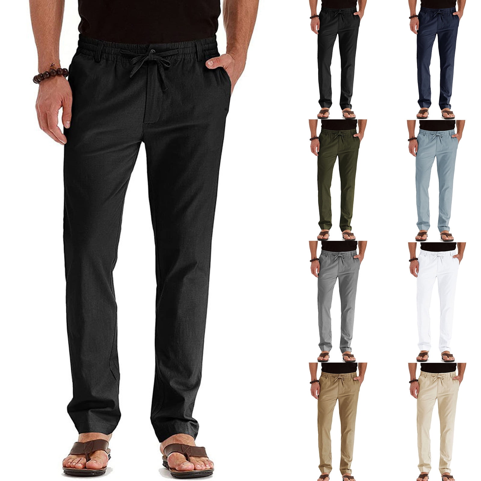 HOLEI Mens Casual Pants Have Elastic Waistband And Zip Fly with ...