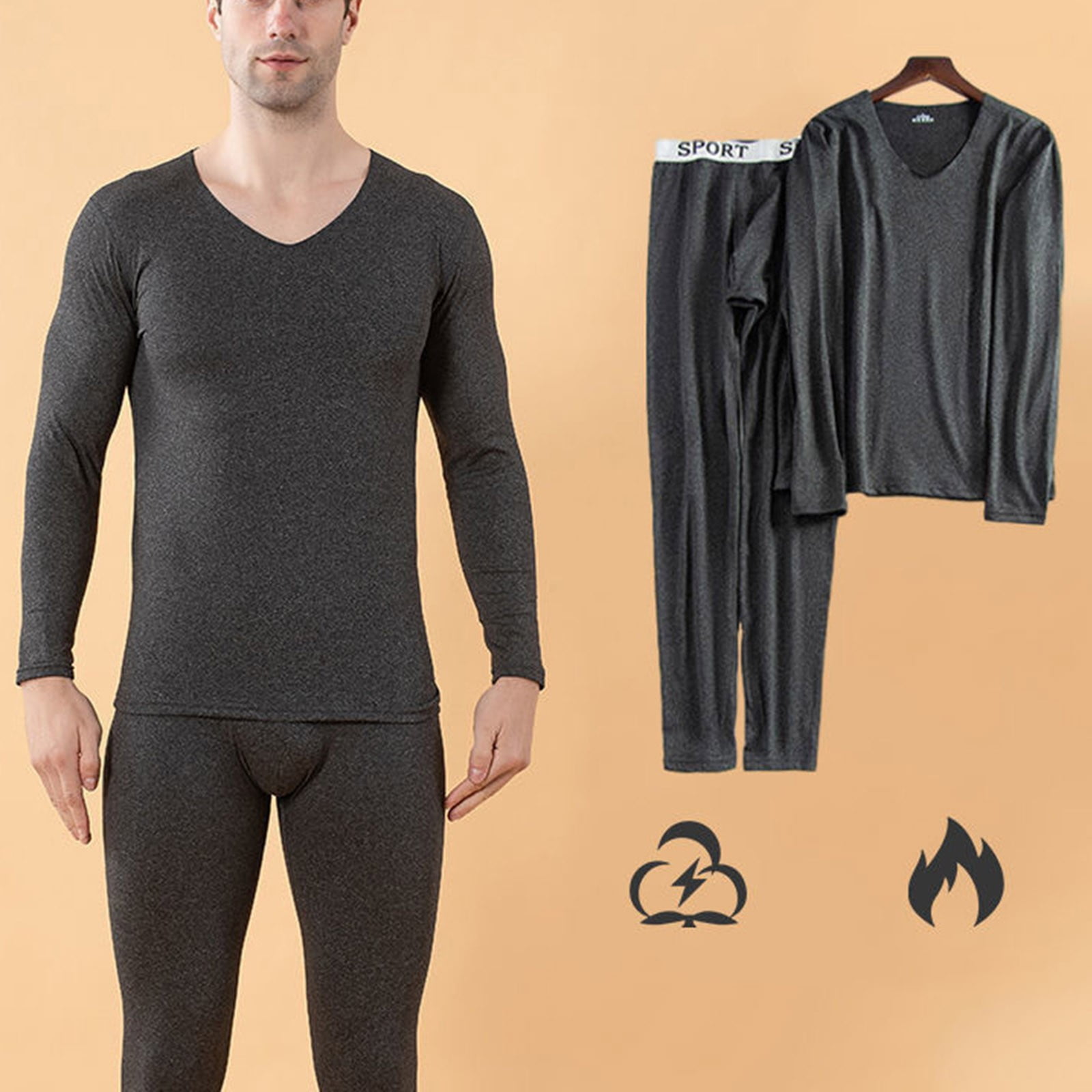 HOLEI Mens Constant Temperature Autumn Winter Thermal Underwear Set ...